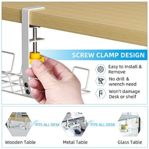 AOSYCO Cable Management Tray Under Desk, No Drill Cable Management Rack, Upgraded Clamp Mount Table Wire Management Holder, with 12PCS Cord Organizer Manager, 16" White Desk Cable Tray 1PACK