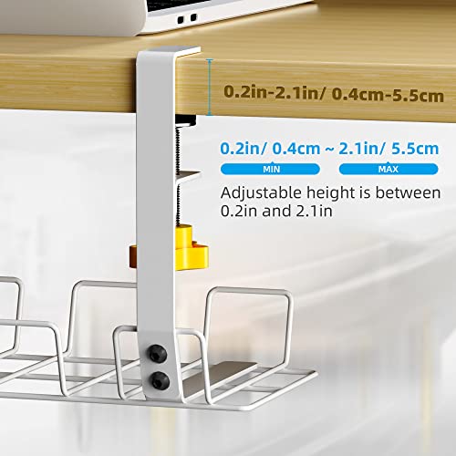 AOSYCO Cable Management Tray Under Desk, No Drill Cable Management Rack, Upgraded Clamp Mount Table Wire Management Holder, with 12PCS Cord Organizer Manager, 16" White Desk Cable Tray 1PACK