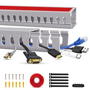 open slot wire duct kit, 31.4"(2 x 15.7) server rack cable management, cable management raceway for hide network hdmi vga cable, wiring raceway cable duct, desk wire channel, 2 pack, grey