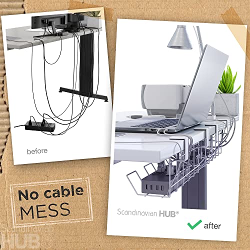 Under Desk Cable Management Tray with Clamps, No Drill Under Desk Cord Management, Desk Cable Organizer, Cable Management Under Desk - Set of 2 with Clamps