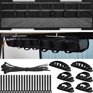 40 inch desk cable management tray, cord organizer, and cable concealer with 12 adjustable straps for home or office with 10 nylon cable ties, 5 hole cable ties, and 10 hook and loop cable ties