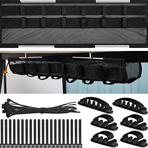 40 Inch Desk Cable Management Tray, Cord Organizer, and Cable Concealer with 12 Adjustable Straps for Home or Office with 10 Nylon Cable Ties, 5 Hole Cable Ties, and 10 Hook and Loop Cable Ties