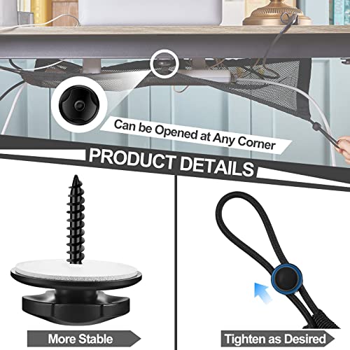 2 Sets Cable Management Net Under Desk Kit, 27 x 9'' Privacy Large Capacity Cord Organizer with 2 Desk Cord Organizer 6 Hooks 6 Screws and 20 Cable Ties for Office Standing Desk Home