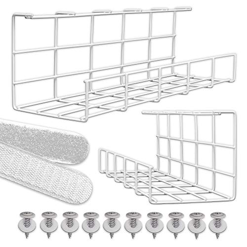 Under Desk Cable Management Tray - Under Desk Cable Organizer for Wire Management. Super Sturdy Desk Cable Tray. Perfect Standing Desk Cable Management Rack (White Wire Tray - Set of 2X 16'')