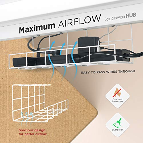 Under Desk Cable Management Tray - Under Desk Cable Organizer for Wire Management. Super Sturdy Desk Cable Tray. Perfect Standing Desk Cable Management Rack (White Wire Tray - Set of 2X 16'')