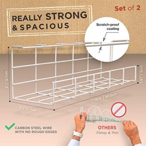 Under Desk Cable Management Tray - Under Desk Cable Organizer for Wire Management. Super Sturdy Desk Cable Tray. Perfect Standing Desk Cable Management Rack (White Wire Tray - Set of 2X 16'')