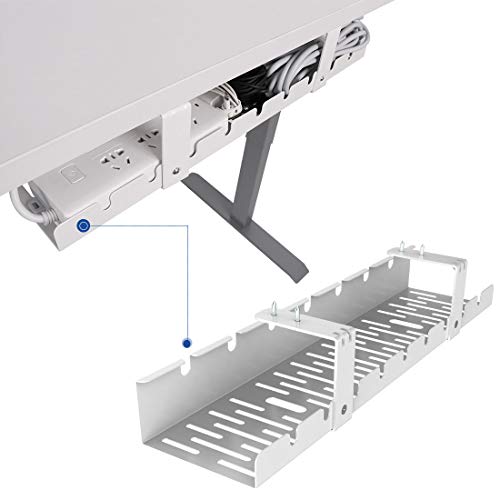 FLEXISPOT Under Desk Cable Management Tray, Metal Raceway Wires Cable Tidy Organizer Office and Home Cable Tray Use for Standing Desk (White)