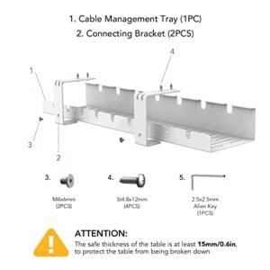 FLEXISPOT Under Desk Cable Management Tray, Metal Raceway Wires Cable Tidy Organizer Office and Home Cable Tray Use for Standing Desk (White)