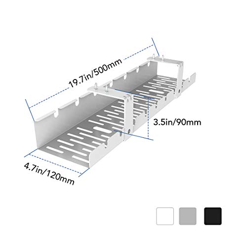 FLEXISPOT Under Desk Cable Management Tray, Metal Raceway Wires Cable Tidy Organizer Office and Home Cable Tray Use for Standing Desk (White)