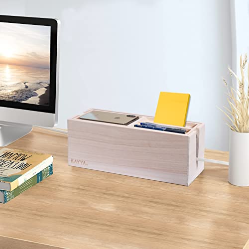 KAYYA Large Wooden Cable Management Box - Tv Extension Cord and Cable Organizer Box Hides Messy Wires |DIY Power Strip Storage| Power Strip Cover for Desk with Compartments.