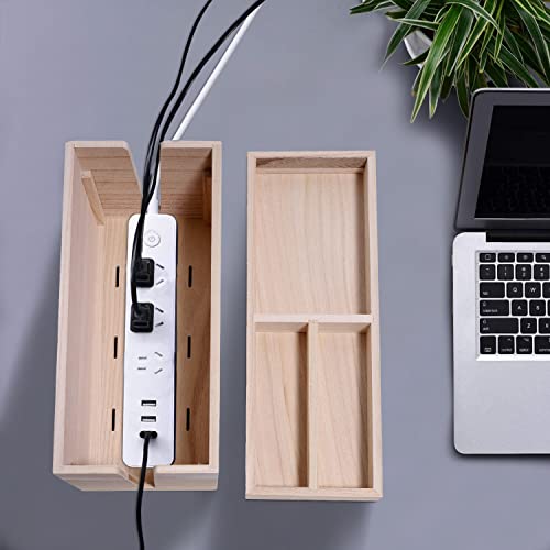 KAYYA Large Wooden Cable Management Box - Tv Extension Cord and Cable Organizer Box Hides Messy Wires |DIY Power Strip Storage| Power Strip Cover for Desk with Compartments.