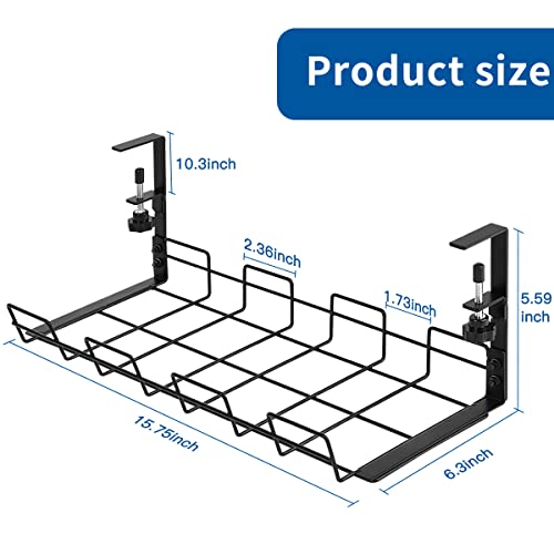 No Drill Under Desk Cable Management Tray, 2 Pack Desk Wire Management Cable Tray Sturdy Alloy Steel Wire Organizer Under Desk Basket for Office and Home Standing Desk