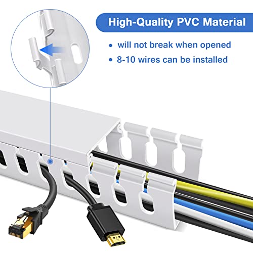 Cable Duct Management Raceway Kit, 31.4" (2 x 15.7) Server Rack Cable Management, Cable Management for Hide Network HDMI VGA Cable, Open Slot Cable Track Desk Wire Channel, Cable Raceway White 2 Pack