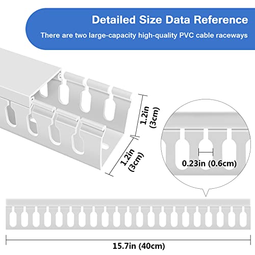 Cable Duct Management Raceway Kit, 31.4" (2 x 15.7) Server Rack Cable Management, Cable Management for Hide Network HDMI VGA Cable, Open Slot Cable Track Desk Wire Channel, Cable Raceway White 2 Pack