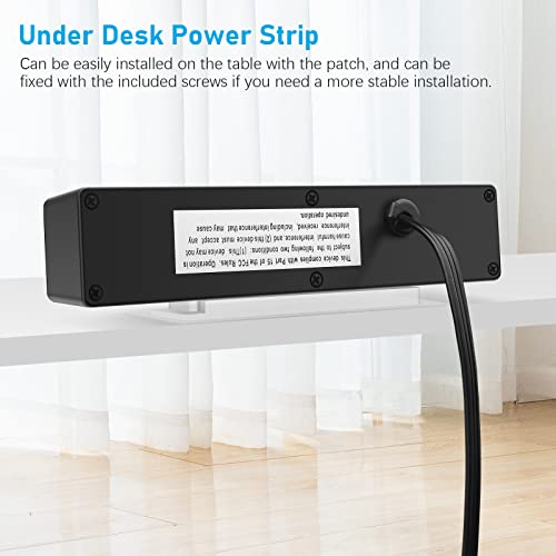 Black Under Desk Power Strip, Adhesive Wall Mount Power Strip with USB,Desktop Power Outlets, Removable Mount Multi-Outlets with 4 USB Ports, Power Socket Connect 5 Plugs for Home Office Reading