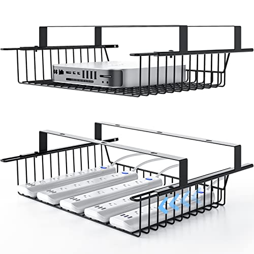 Under Desk Storage Shelf 1 Pack - Metal Under Desk Drawer Slide Out - No Drill/Drill Under Desk Cable Management Tray Basket - Large Under Table Organizer Rack for Home Office, 12.6 x 9.45 x 3.93in