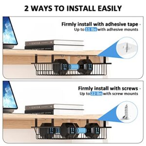 Under Desk Storage Shelf 1 Pack - Metal Under Desk Drawer Slide Out - No Drill/Drill Under Desk Cable Management Tray Basket - Large Under Table Organizer Rack for Home Office, 12.6 x 9.45 x 3.93in