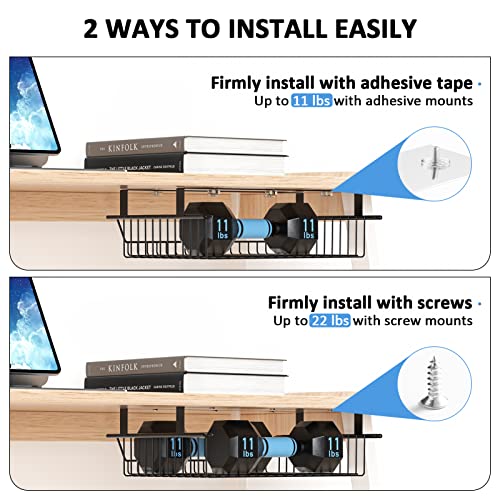 Under Desk Storage Shelf 1 Pack - Metal Under Desk Drawer Slide Out - No Drill/Drill Under Desk Cable Management Tray Basket - Large Under Table Organizer Rack for Home Office, 12.6 x 9.45 x 3.93in