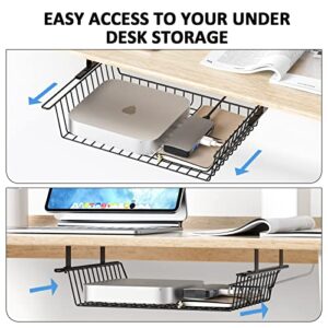 Under Desk Storage Shelf 1 Pack - Metal Under Desk Drawer Slide Out - No Drill/Drill Under Desk Cable Management Tray Basket - Large Under Table Organizer Rack for Home Office, 12.6 x 9.45 x 3.93in