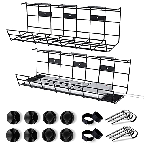 oosofitt Under Desk Cable Management Tray 2 Pack, Cable Management for Wire/Cord/Power Strip, Metal Cable Management Basket with 15lb Bearing, Cord Management Organizer Kit for Home/Office