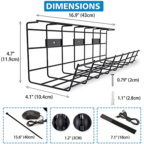 oosofitt Under Desk Cable Management Tray 2 Pack, Cable Management for Wire/Cord/Power Strip, Metal Cable Management Basket with 15lb Bearing, Cord Management Organizer Kit for Home/Office