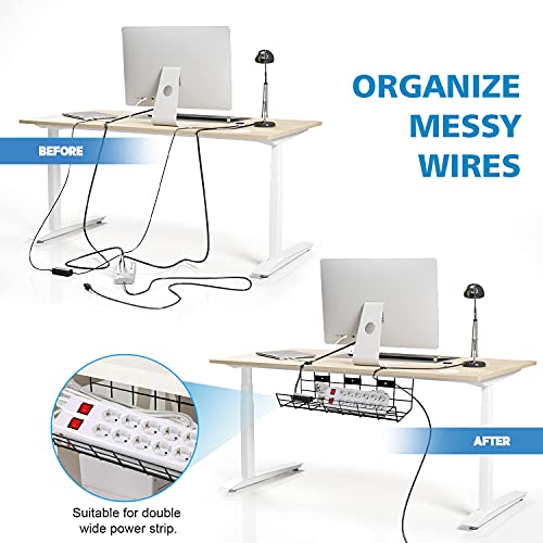 oosofitt Under Desk Cable Management Tray 2 Pack, Cable Management for Wire/Cord/Power Strip, Metal Cable Management Basket with 15lb Bearing, Cord Management Organizer Kit for Home/Office