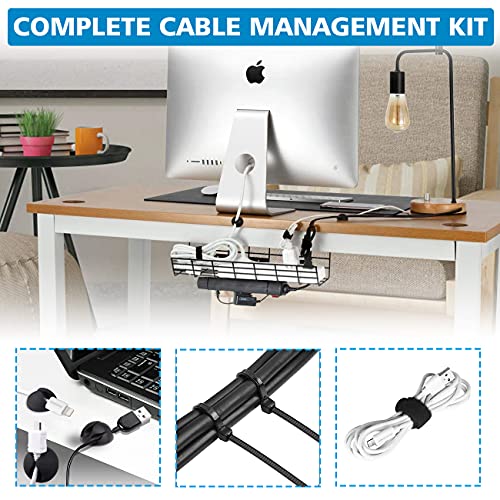 oosofitt Under Desk Cable Management Tray 2 Pack, Cable Management for Wire/Cord/Power Strip, Metal Cable Management Basket with 15lb Bearing, Cord Management Organizer Kit for Home/Office