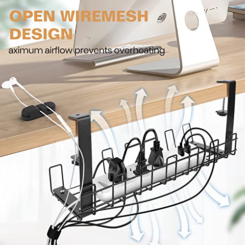 COSIFO Under Desk Cable Management Tray, Desk Cable Tray with 10 Extra Straps, 20 Wire Holder and 2 Cable Holder, Table Cords Organizer-Sturdy Metal Cable Tray Basket for Home Office Desk, 16inch