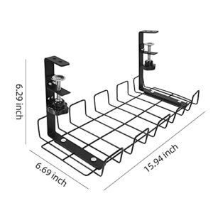 Hippo & Frog No Drill Under Desk Cable Management Tray - Under Standing Desk Cable Organizer,Wire Management Tray,Desk Cable Tray for Office and Home. 1 Rack (Black Wire Tray - 15.94'' (1)