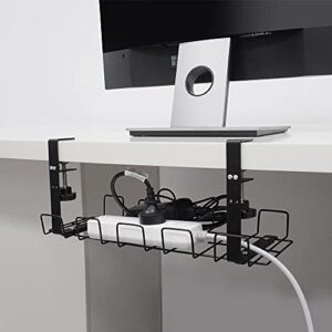 Hippo & Frog No Drill Under Desk Cable Management Tray - Under Standing Desk Cable Organizer,Wire Management Tray,Desk Cable Tray for Office and Home. 1 Rack (Black Wire Tray - 15.94'' (1)