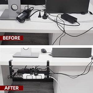 Hippo & Frog No Drill Under Desk Cable Management Tray - Under Standing Desk Cable Organizer,Wire Management Tray,Desk Cable Tray for Office and Home. 1 Rack (Black Wire Tray - 15.94'' (1)