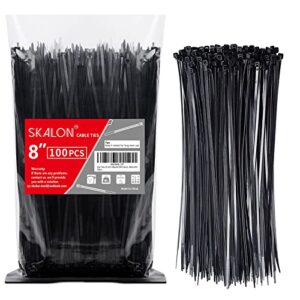 zip ties 8 inch (100 pack), 40lbs tensile strength, black cable ties, wire ties for indoor and outdoor use, by skalon