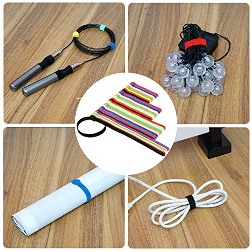 Cable Ties 100PCS，4+6+8+10 Inch Reusable Cable Management，Multi-Purpose Adjustable Cord Organizer，Fastening Microfiber Cloth Hook and Loop Cable Organizer Wire Straps，Assorted Colors