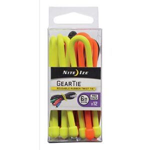 nite ize gtpp6-a1-r8 gear reusable rubber twist tie propack (12-pack, 6" - 12 pack, colors may vary, 12 count