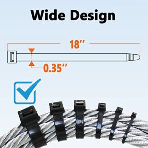 200lb Zip Ties Heavy Duty 18 Inch 70pcs, Large Black Cable Tie, Thick Heat Resistant Zipties, Big Wide Wire Ties, Industrial Tie Wraps for Outdoor Use