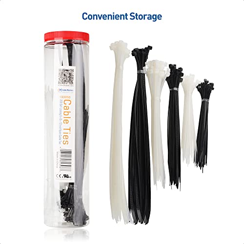 Cable Matters 200-Pack Indoor and Outdoor 6, 8,12-Inch Self-Locking Nylon Zip Ties Assorted Sizes (Tie Wraps, Cable Ties, Zipties) in Black and White