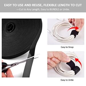 150ft*3/5in Cable Ties, Wire Cord Straps Management, Self-fastening, Wrap Anything, Cut to Any Length, Reusable, Sturdy, Double Side Nylon Hook and Loop, for Communication, Office, Home, Black