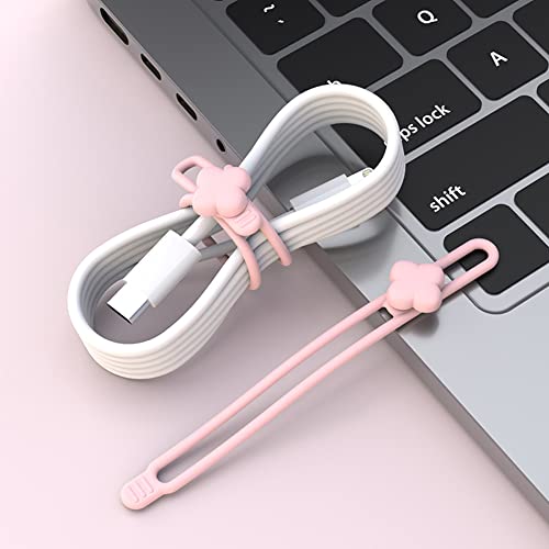 Nearockle Silicone Cable Ties, 15Pcs 4.2" Reusable Cable Straps Cord Organizer Cable Management for Fastening and Bundling Electrical Wire in Travel, Home, Office, School, Desk (Pink)