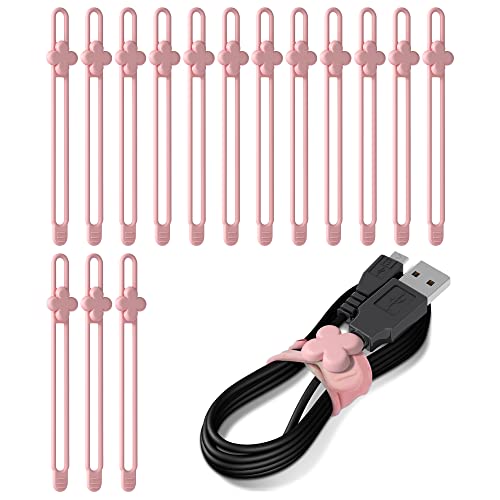 Nearockle Silicone Cable Ties, 15Pcs 4.2" Reusable Cable Straps Cord Organizer Cable Management for Fastening and Bundling Electrical Wire in Travel, Home, Office, School, Desk (Pink)