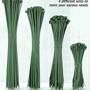 200pcs 4 Sizes Cable Zip Ties, Idemeet 12+10+8+4 Inch Heavy Duty PA66 Plastic Wire Ties, Premium Self-locking Nylon Cable Ties Decoration Tie Wraps for Gardening Fence Farming Grid Wall, Green