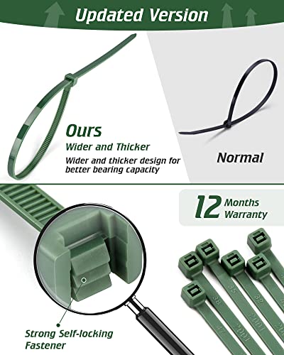 200pcs 4 Sizes Cable Zip Ties, Idemeet 12+10+8+4 Inch Heavy Duty PA66 Plastic Wire Ties, Premium Self-locking Nylon Cable Ties Decoration Tie Wraps for Gardening Fence Farming Grid Wall, Green