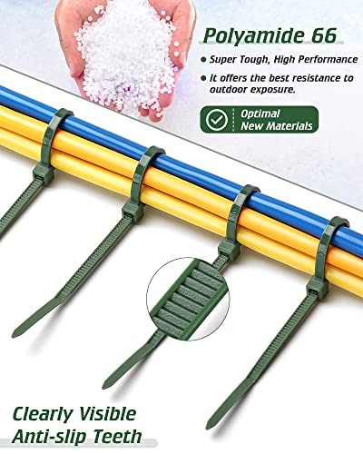 200pcs 4 Sizes Cable Zip Ties, Idemeet 12+10+8+4 Inch Heavy Duty PA66 Plastic Wire Ties, Premium Self-locking Nylon Cable Ties Decoration Tie Wraps for Gardening Fence Farming Grid Wall, Green