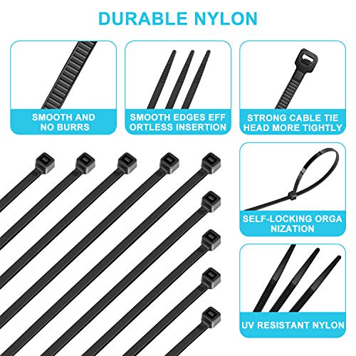 200pcs Zip Ties 8 Inch Black, Heavy Duty Zip Tie, 40lb Strength Cable Ties, Industrial Nylon Wire Tie Wraps for Garage and Workshop.