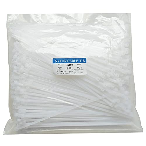 Zip Ties 500 pcs 4 inch Cable Zip Ties Heavy Duty, Premium Plastic Wire Ties with 40 LBS Tensile Strength, UV Resistant Cable Ties, Self-Locking White Nylon Tie Straps