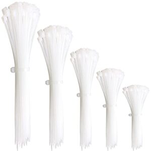 oksdown 300pcs white zip ties assorted sizes 4/6/8/10/12 inch clear plastic cable ties from small to large heavy duty nylon tie wraps multi-purpose variety wire ties