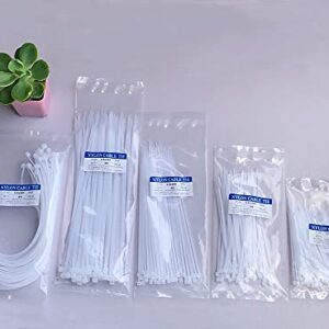 Oksdown 300pcs White Zip Ties Assorted Sizes 4/6/8/10/12 Inch Clear Plastic cable ties from Small to Large Heavy Duty Nylon tie Wraps Multi-Purpose Variety Wire Ties