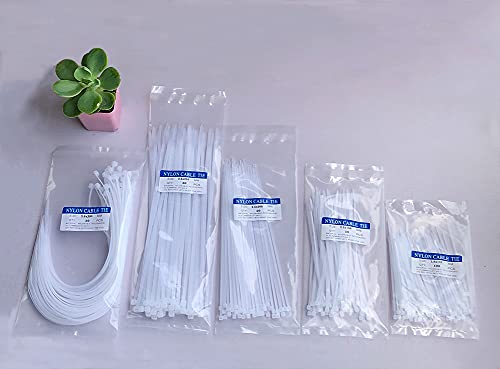 Oksdown 300pcs White Zip Ties Assorted Sizes 4/6/8/10/12 Inch Clear Plastic cable ties from Small to Large Heavy Duty Nylon tie Wraps Multi-Purpose Variety Wire Ties