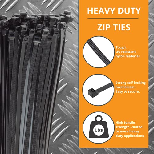 GTSE 14 Inch Black Heavy Duty Zip Ties, 100 Pack, 120lb Strength, UV Resistant Nylon Cable Ties, Self-Locking 14" Tie Wraps