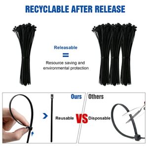 Releasable Zip Ties 12 inch Heavy Duty Reusable Cable Ties, Black Cable Ties, 100 Pieces