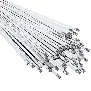 metal zip ties 11.8 inch 100pcs 304stainless steel heavy duty multi-purpose self-locking cable ties suitable for in machinery, vehicles, farms, pipes, roofs,cables, as well as outdoor binding